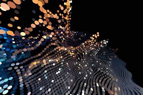 Colorful Abstract Particle Wave On Black Background Circle Mesh Stock