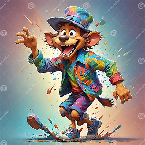 Personaje De Caricatura Comedia Feliz Artista Nerd Dance Pinta Splatter