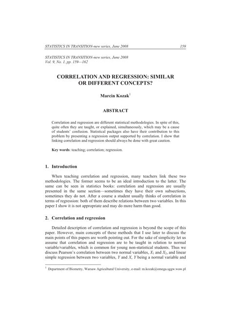 Pdf Correlation And Regression Similar Or Different Concepts