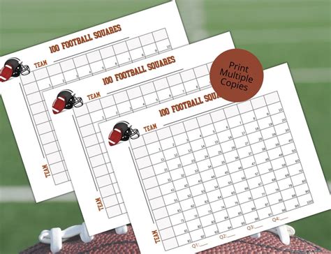 Football 100 Squares Game Football Squares Grid Printable Etsy