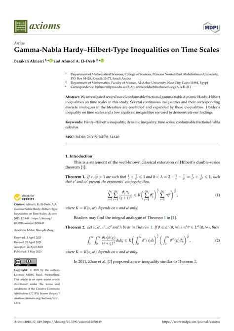 Pdf Gamma Nabla Hardy Hilbert Type Inequalities On Time Scales