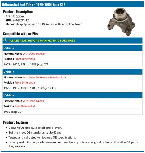 1976 1986 Jeep Cj7 Differential End Yoke Spicer 2 4 8091 1x Front