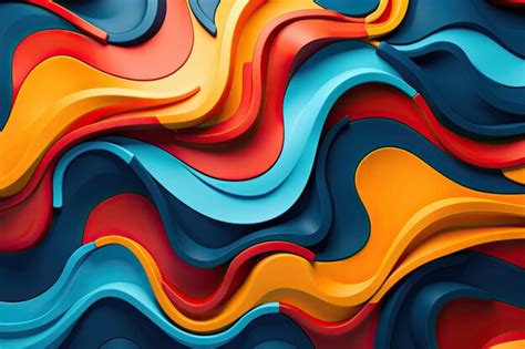 Abstract Design With Flowing Layers In Red Blue Orange And Dark Blue Colors Creating A Wavy And