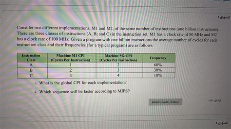 Solved السؤال 1 Consider Two Different Implementations M1