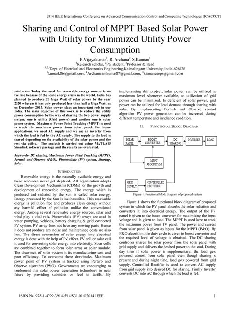 PDF Sharing And Control Of MPPT Based Solar Power With Utility For Minimized Utility Power
