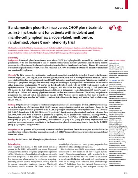 Pdf Bendamustine Plus Rituximab Versus Chop Plus Rituximab As First Line Treatment For