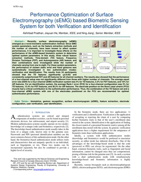 Pdf Performance Optimization Of Surface Electromyography Semg Based Biometric Sensing System