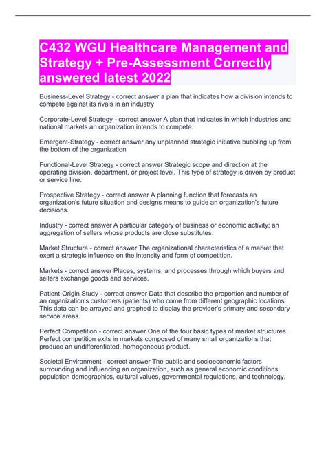 C WGU Healthcare Management And Strategy Pre Assessment Correctly Answered Latest