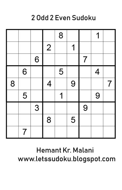 Let S Sudoku Sudoku Odd Even Sudoku