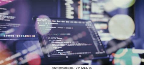 Professional Development Programmer Working Background Coding Stock