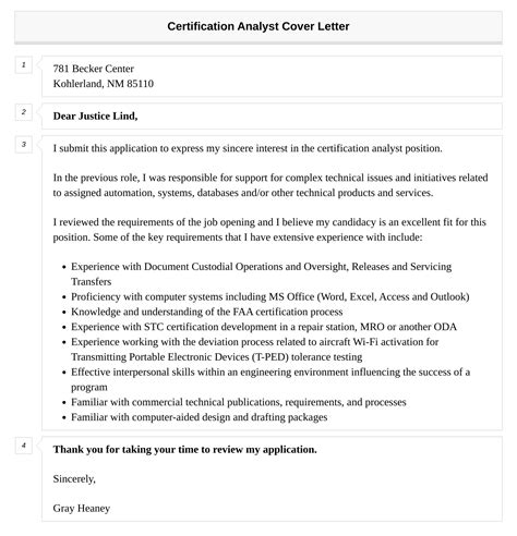 Certification Analyst Cover Letter Velvet Jobs