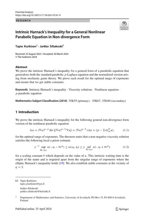 Pdf Intrinsic Harnacks Inequality For A General Nonlinear Parabolic