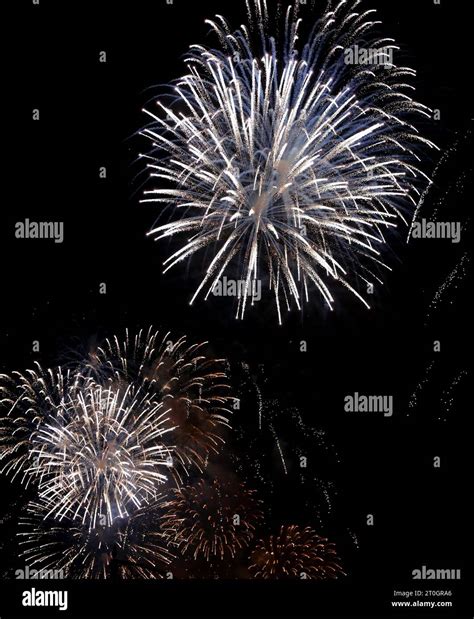 Colorful Fireworks Show With Colorful Explosions In The Night During