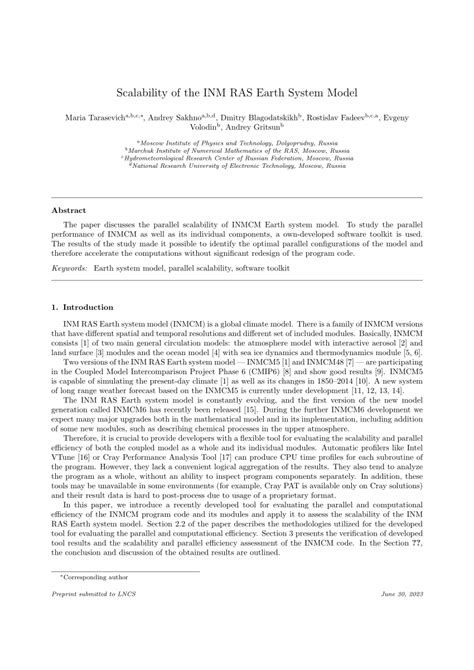 Pdf Scalability Of The Inm Ras Earth System Model