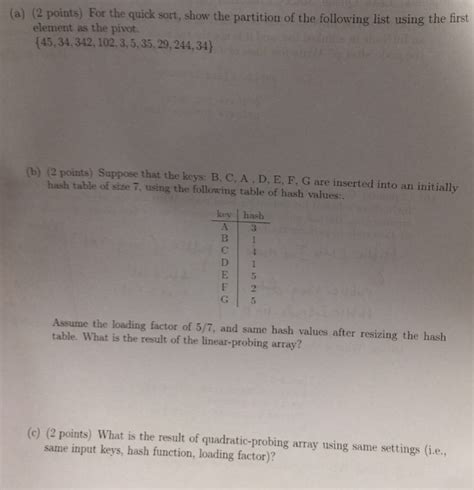 Solved A 2 Points For The Quick Sort Show The Partition