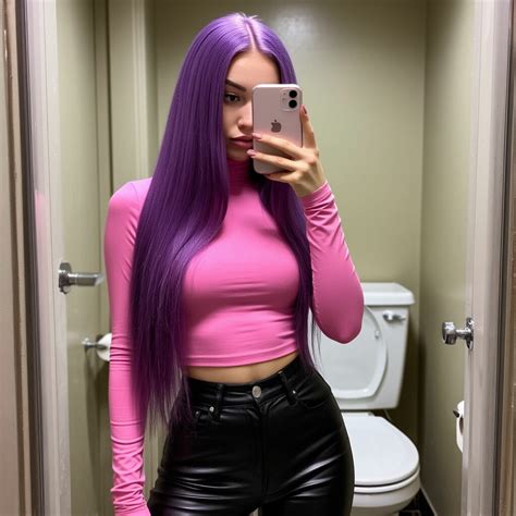 «Девушка с ухоженными фиолетовыми длинными волосами высокая стройное тело в розовом лонгсливе