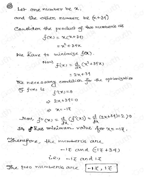 Solved Find Two Numbers Differing By Whose Product Is As Small As Possible Enter Your Two