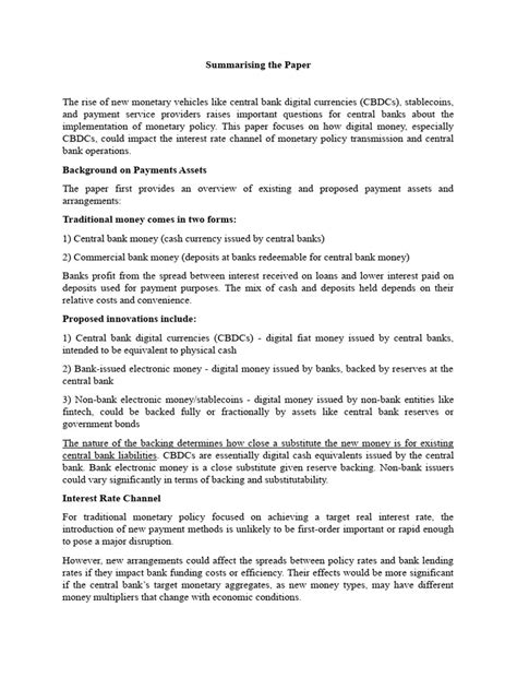 Summarising The Paper Pdf Banks Money