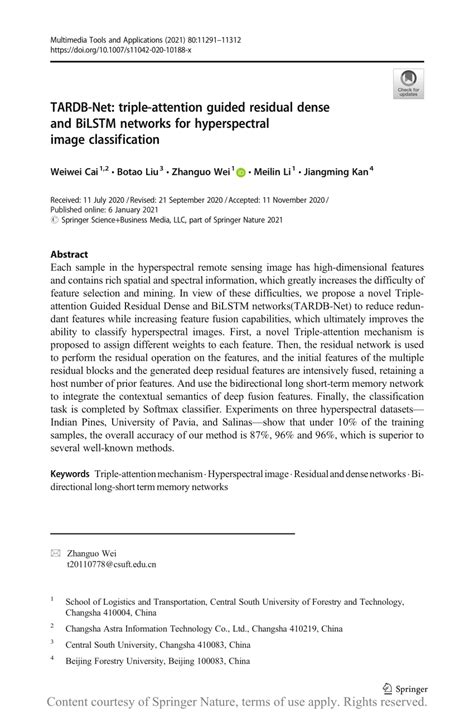 Tardb Net Triple Attention Guided Residual Dense And Bilstm Networks For Hyperspectral Image