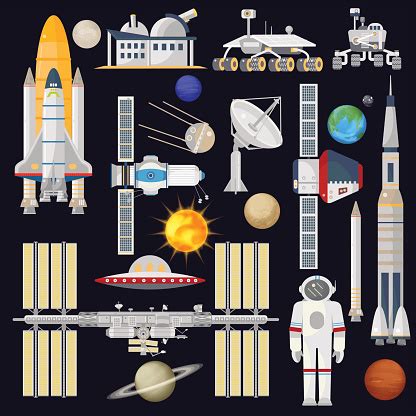 Industri Pesawat Ruang Angkasa Dan Teknologi Ruang Angkasa Untuk Infografis Ikon Astronomi