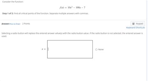 Solved Consider The Function F X 10x2 100x 7 Step 1