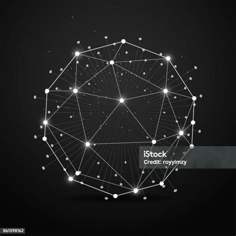 점과 곡선 영역 와이어 프레임 기술 감각 추상적인 그림을 건설 한다 3차원 형태에 대한 스톡 벡터 아트 및 기타 이미지 3