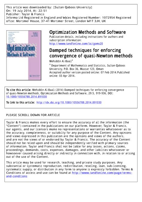 Pdf Damped Techniques For Enforcing Convergence Of Quasi Newton Methods