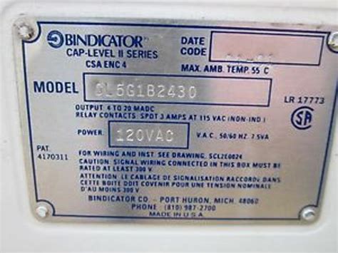 Buy Bindicator Cap Level Ii Series Model Cl5g1b2430 120 Vac Probe New