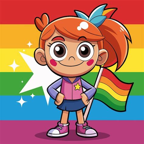 Premium Vector A Cartoon Girl With A Rainbow Flag And A Rainbow
