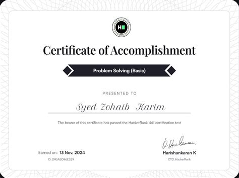 Syed Zohaib Karim On Linkedin Certification Hackerrank