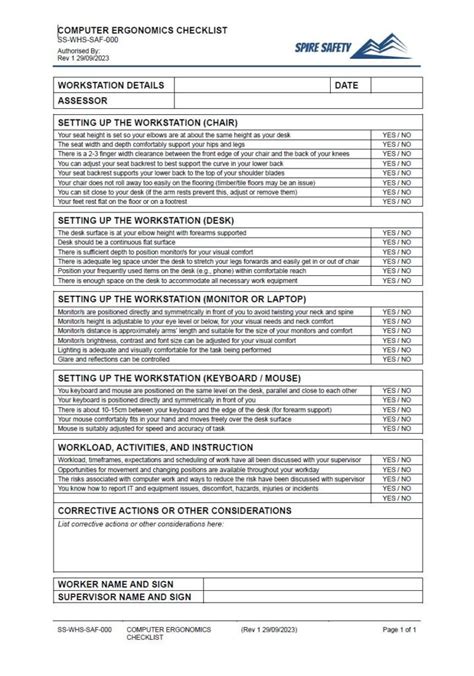 Free Computer Ergonomics Checklist Template Spire Safety Consultants