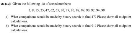 solved given the following list of sorted numbers 3 9 15