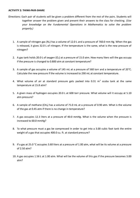 Activity Problem Solving ACTIVITY THINK PAIR SHARE Directions Each Pair Of Babes Will