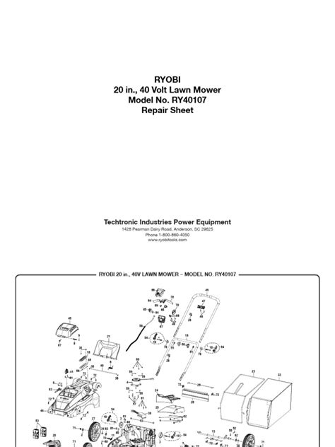 Ryobi 40V Lawn Mower Repair Sheet | PDF | Axle | Screw