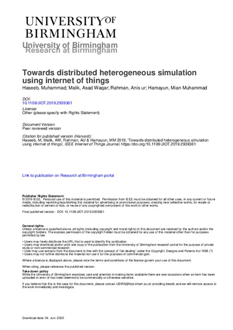 Pdf Towards Distributed Heterogeneous Simulation Using Internet Of Things