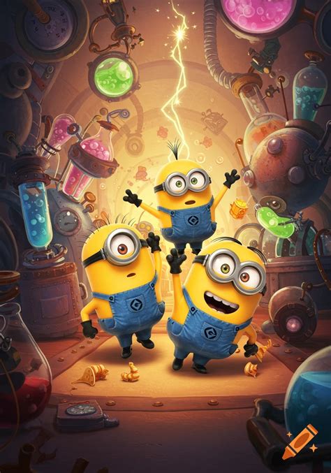 A Minion In A Yellow Dress Rides A Glowing Hoverboard Down A Neon Lit