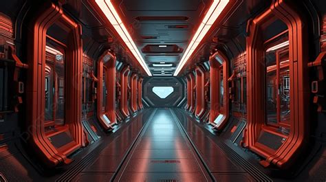 Futuristic Spaceship Hallway In 3d Background Scifi Background
