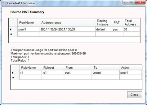 Configuring Source NAT Translation Pool