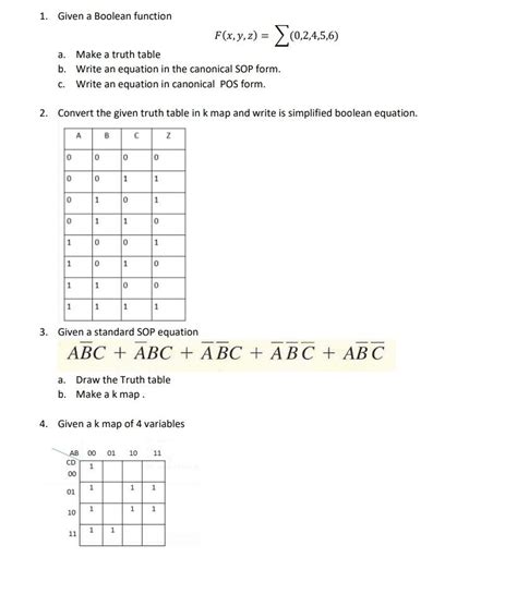 solved 1 given a boolean function f x y z { 0 2 4 5 6