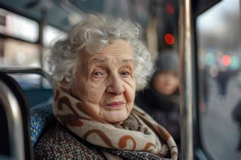 Elderly Woman On Public Transport Generative Ai Premium Ai Generated