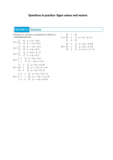 Eigen Problems Linear Algebra Questions To Practice Eigen Values And Vectors Studocu