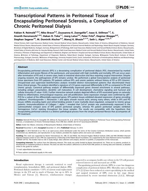 pdf transcriptional patterns in peritoneal tissue of encapsulating