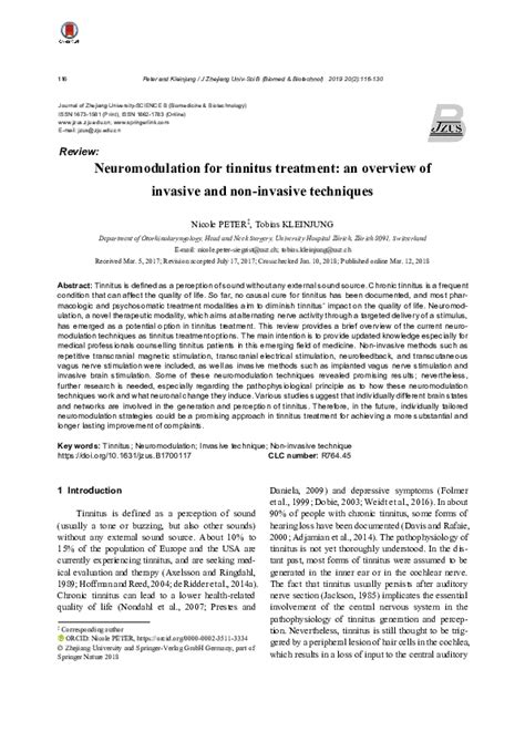Pdf Neuromodulation For Tinnitus Treatment An Overview Of Invasive And Non Invasive