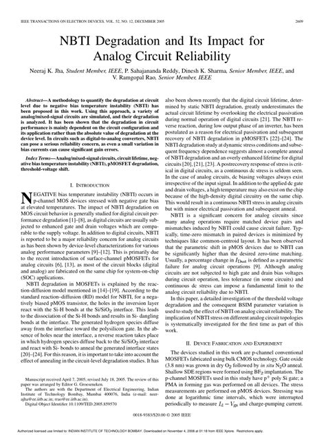 Pdf Nbti Degradation And Its Impact For Analog Circuit Reliability