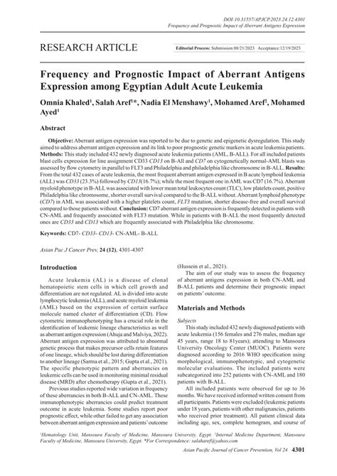 Pdf Frequency And Prognostic Impact Of Aberrant Antigens Expression