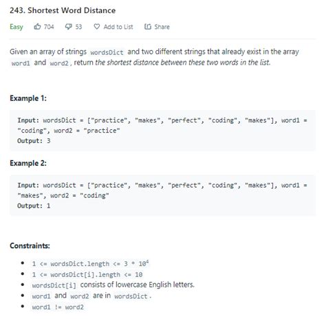 243 shortest word distance · issue 147 · spiralgo algorithms · github