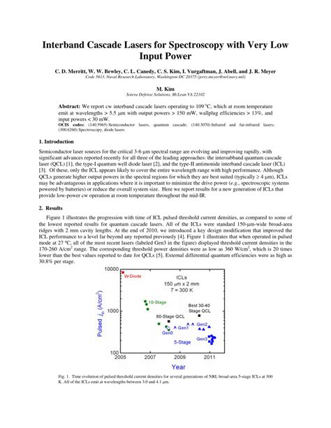 Pdf Interband Cascade Lasers For Spectroscopy With Very Low Input Power