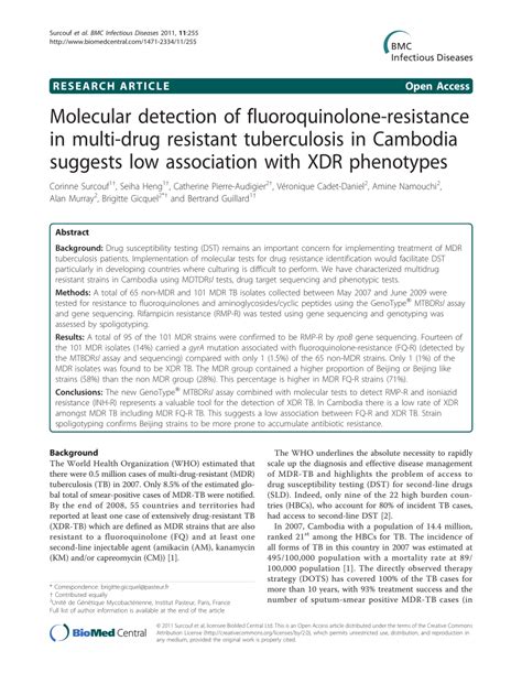Pdf Molecular Detection Of Fluoroquinolone Resistance In Multi Drug Resistant Tuberculosis In