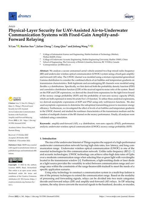 Pdf Physical Layer Security For Uav Assisted Air To Underwater