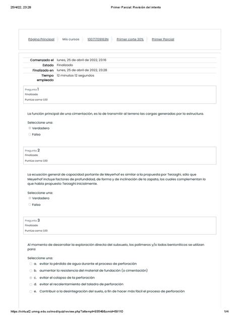 Primer Parcial Revisión Del Intento Pdf Fundación Ingeniería